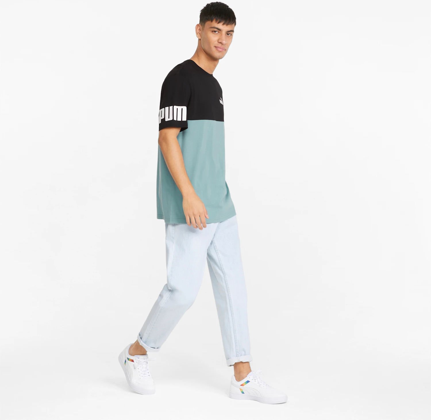 Koszulka męska Power Colorblock Tee II Puma - czarna/niebieska
